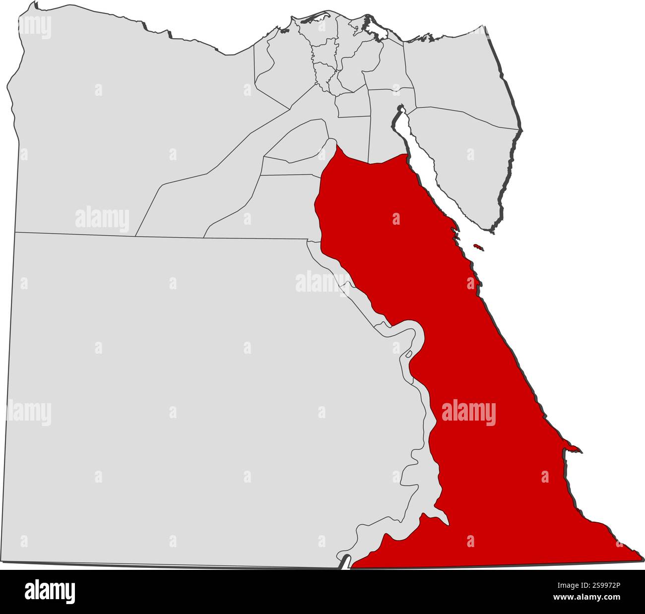 Map of Egypt with the provinces, Red Sea is highlighted Stock Vector ...
