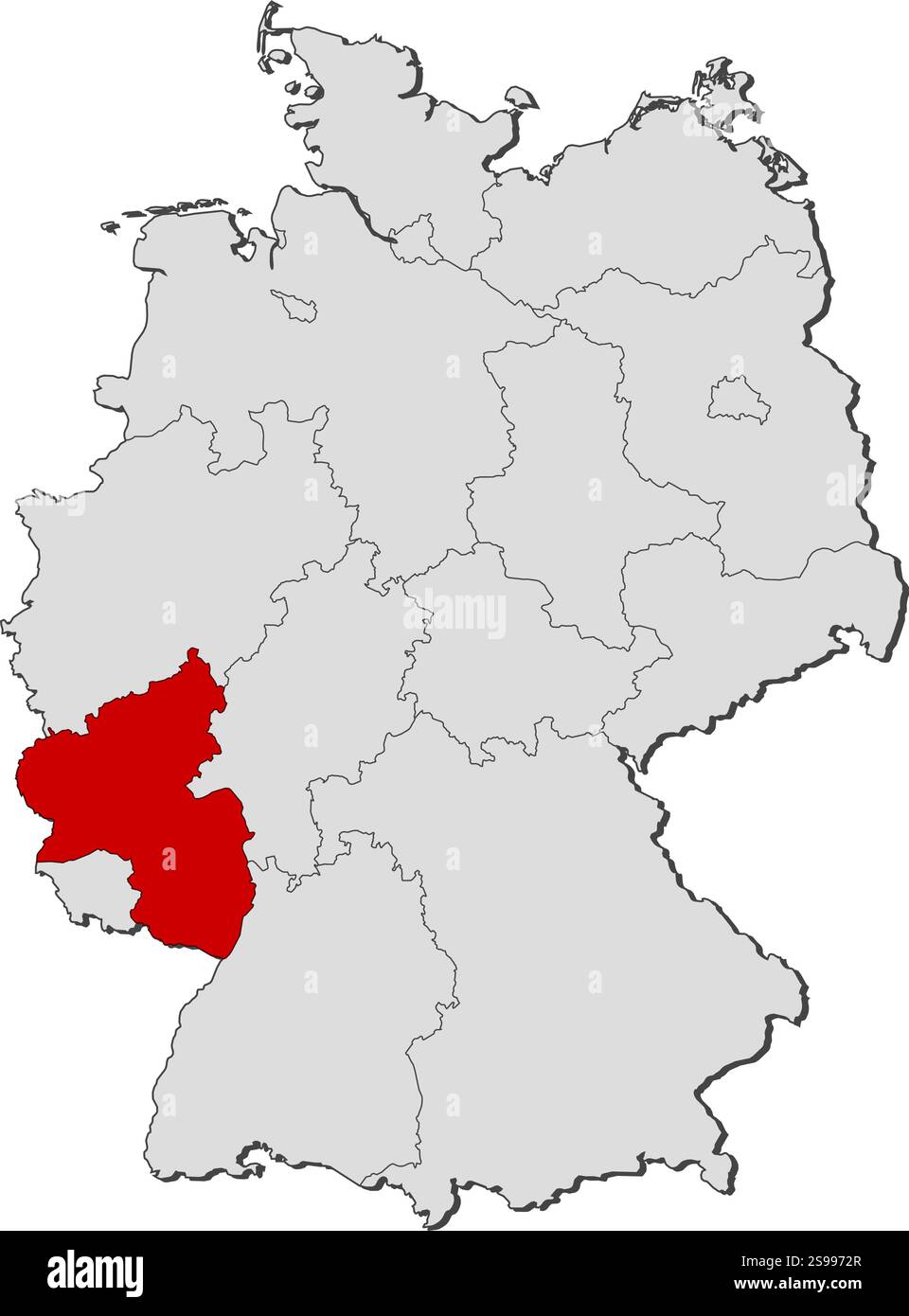Map of Germany with the provinces, Rhineland-Palatinate is highlighted ...