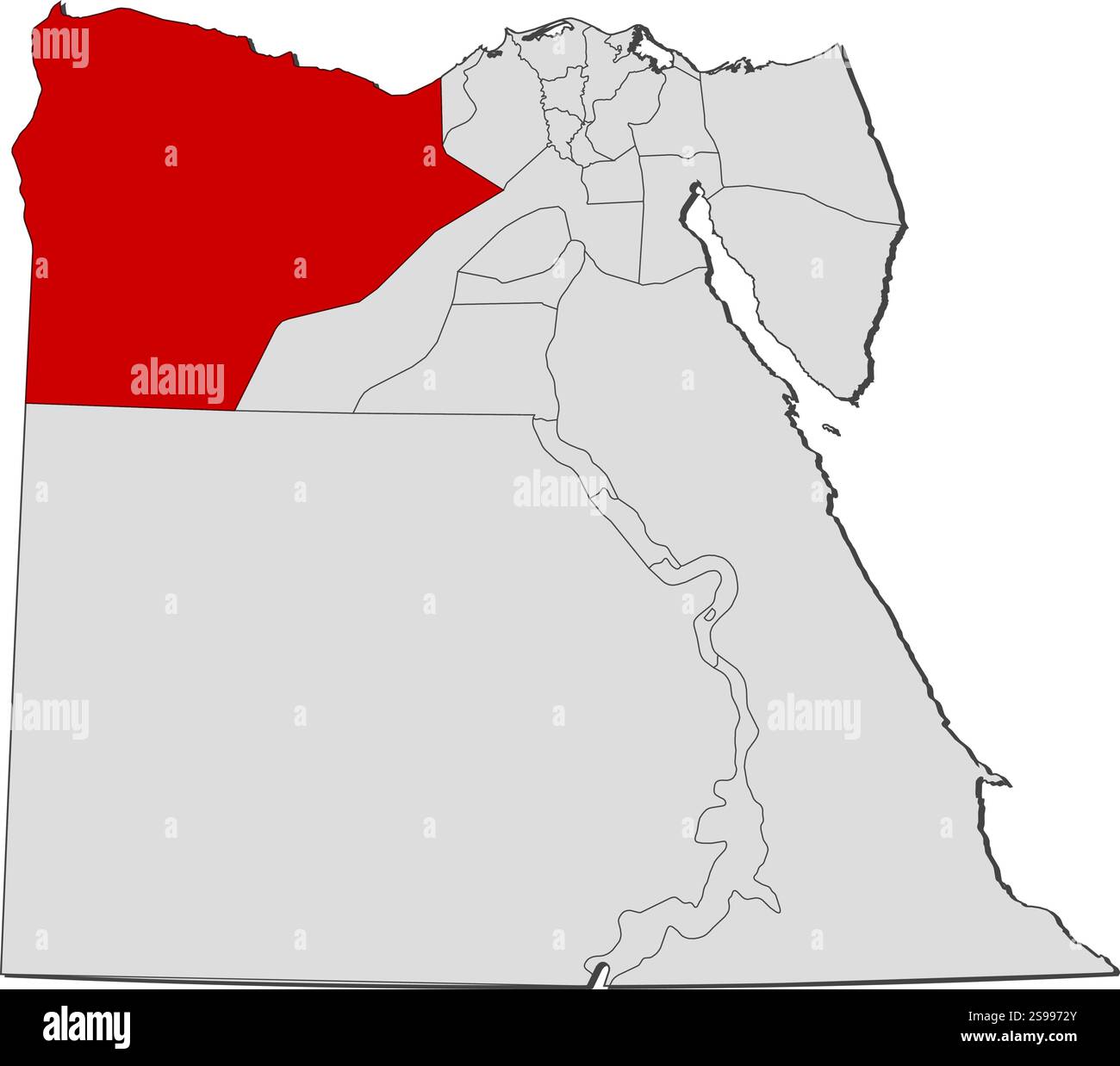 Map of Egypt with the provinces, Matrouh is highlighted Stock Vector ...