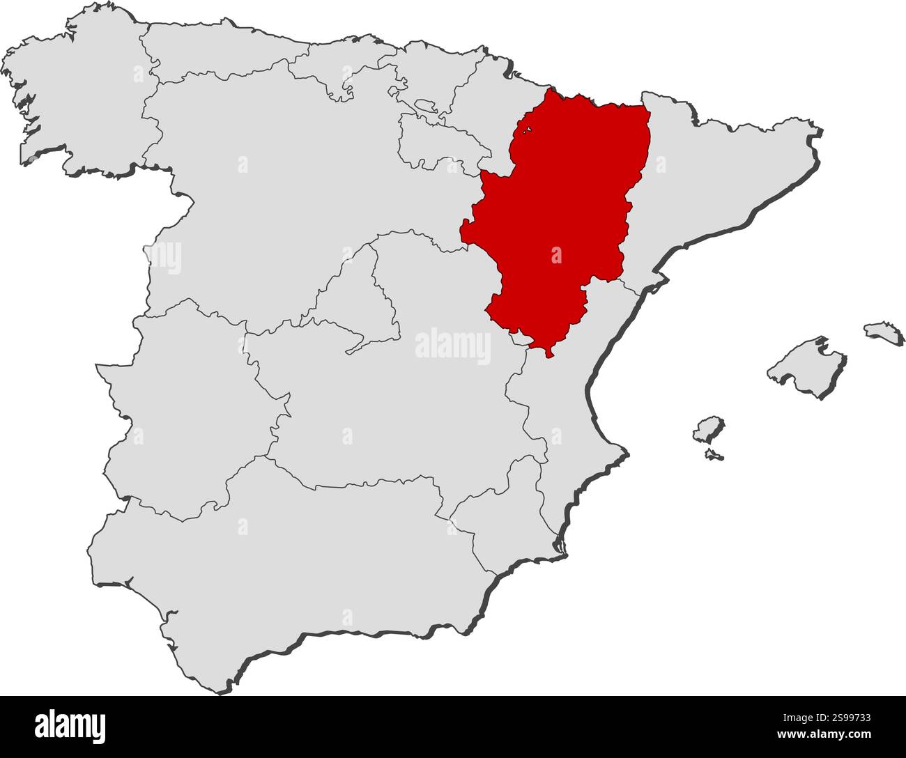 Map of Spain with the provinces, Aragon is highlighted Stock Vector ...