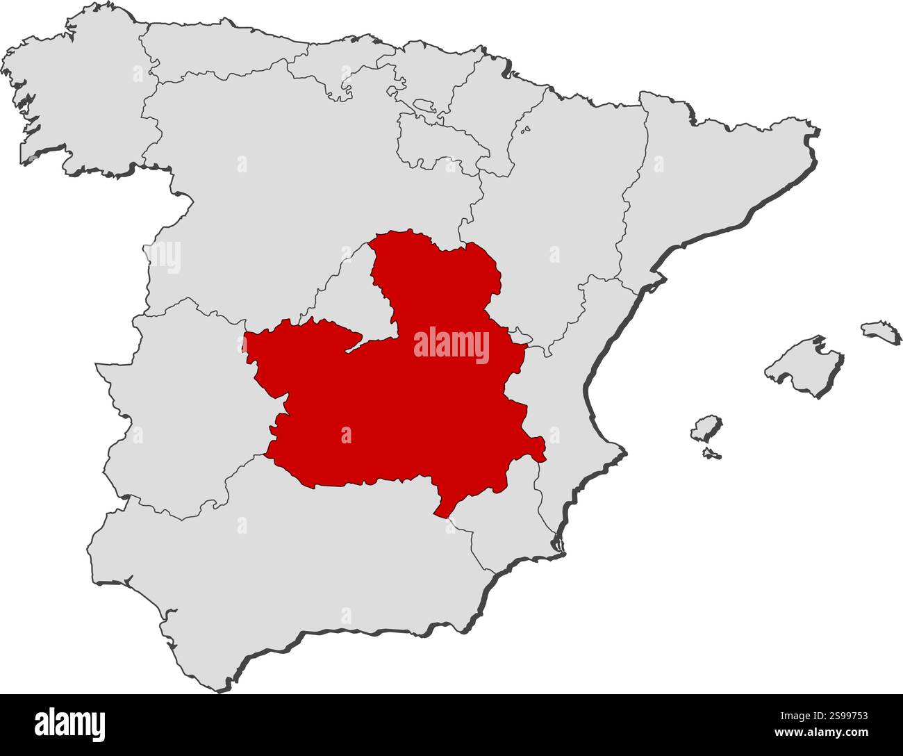 Map of Spain with the provinces, Castile-La Mancha is highlighted Stock ...