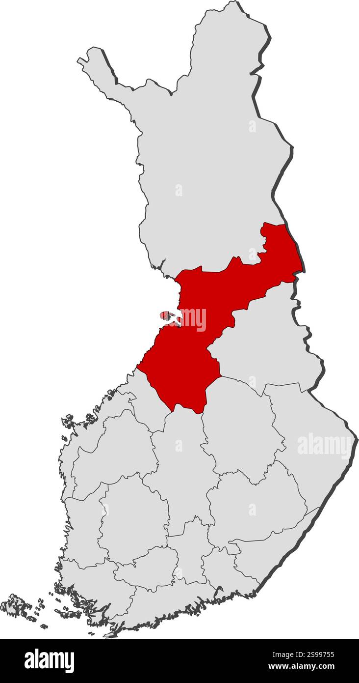 Map of Finland with the provinces, Northern Ostrobothnia is highlighted ...