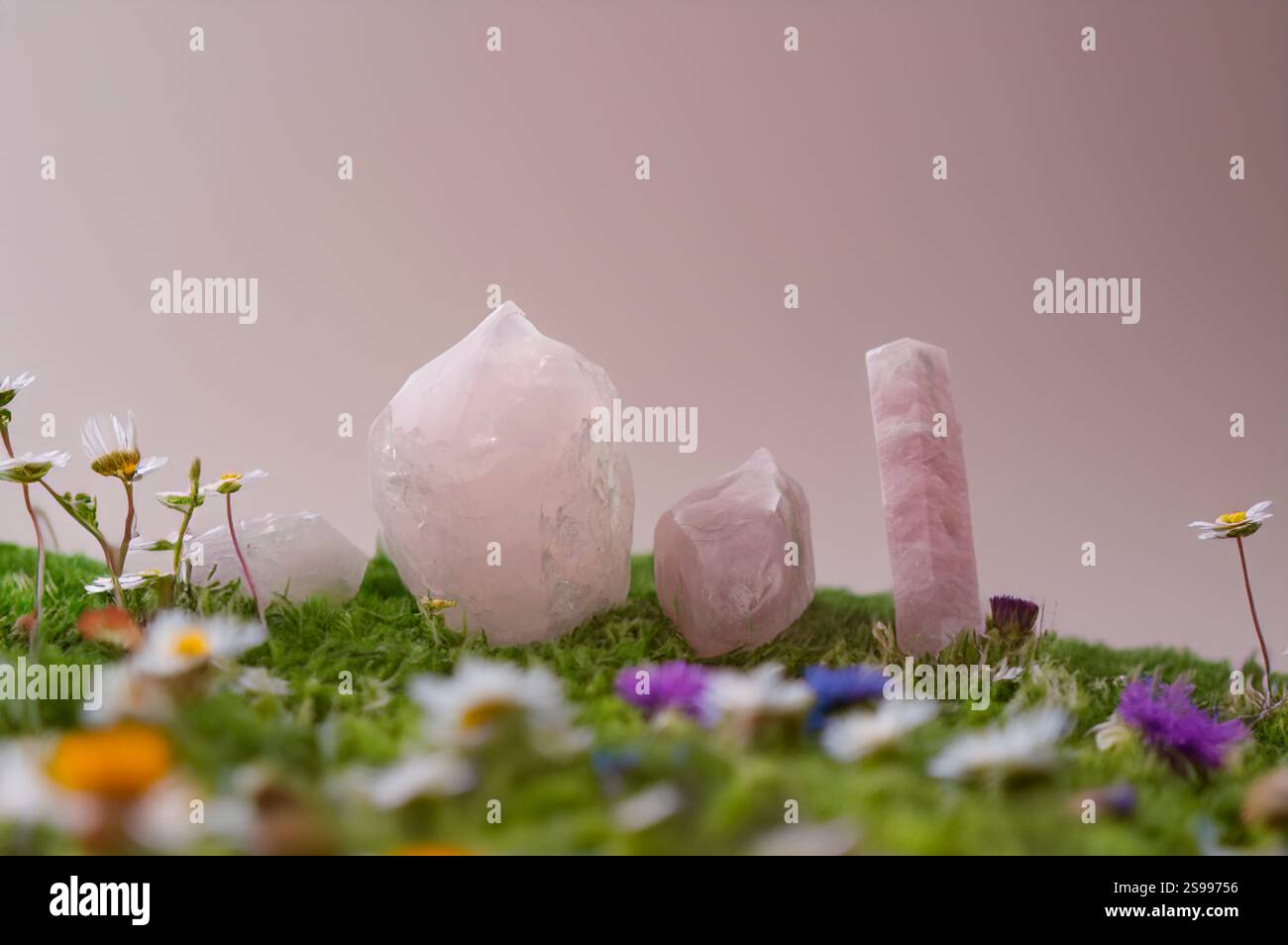 pink quartz in front of nature background Stock Photo - Alamy