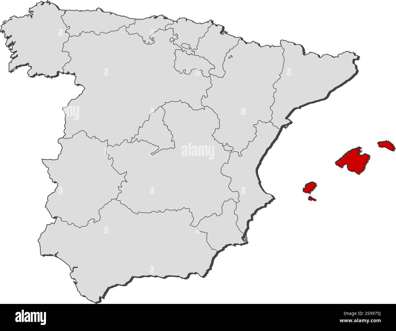 Map of Spain with the provinces, Balearic Islands is highlighted Stock ...