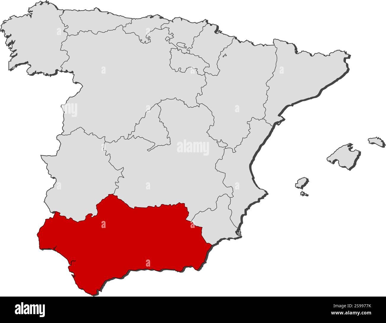 Map of Spain with the provinces, Andalusia is highlighted Stock Vector ...