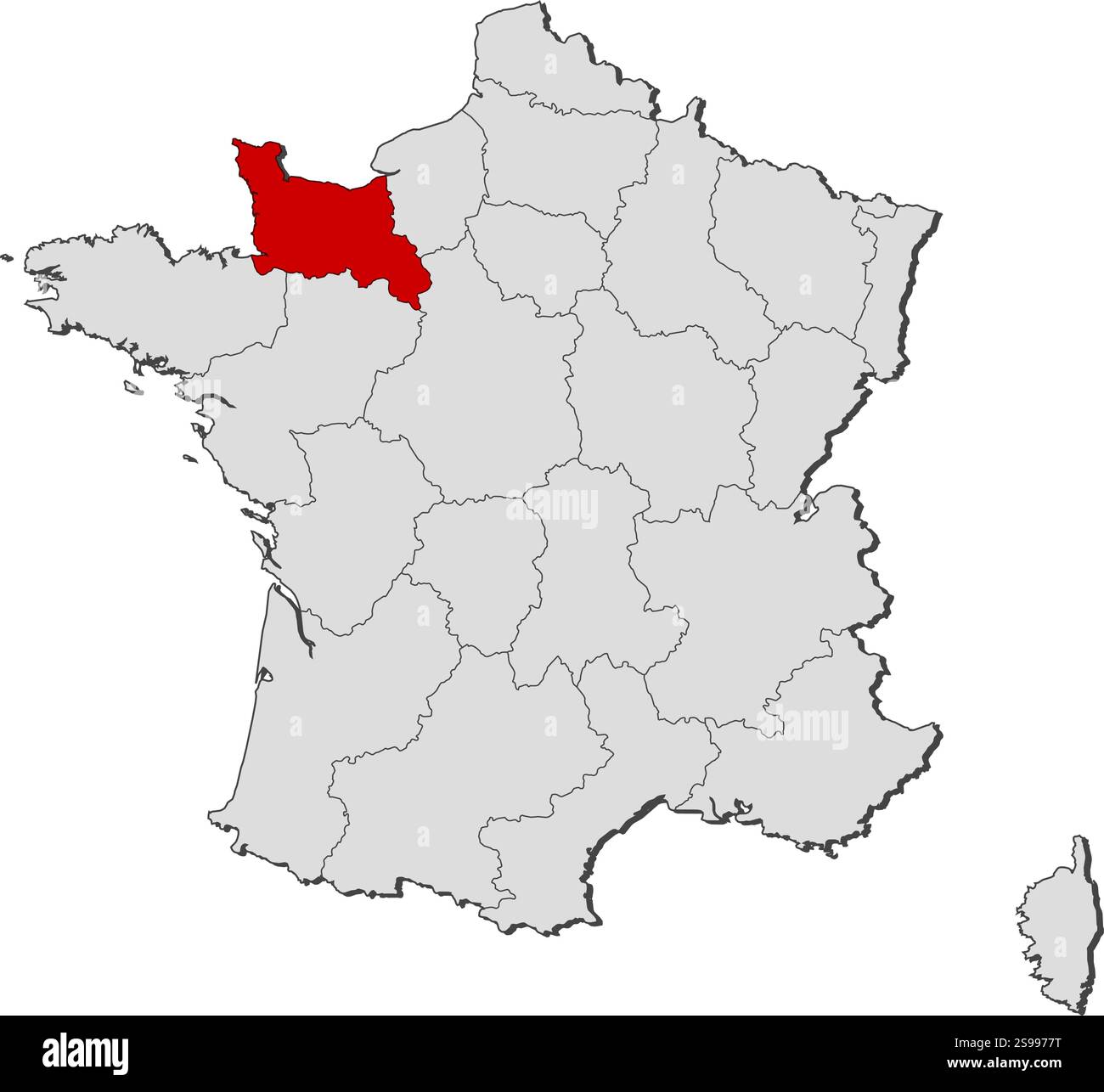 Map of France with the provinces, Lower Normandy is highlighted Stock Vector Image & Art - Alamy