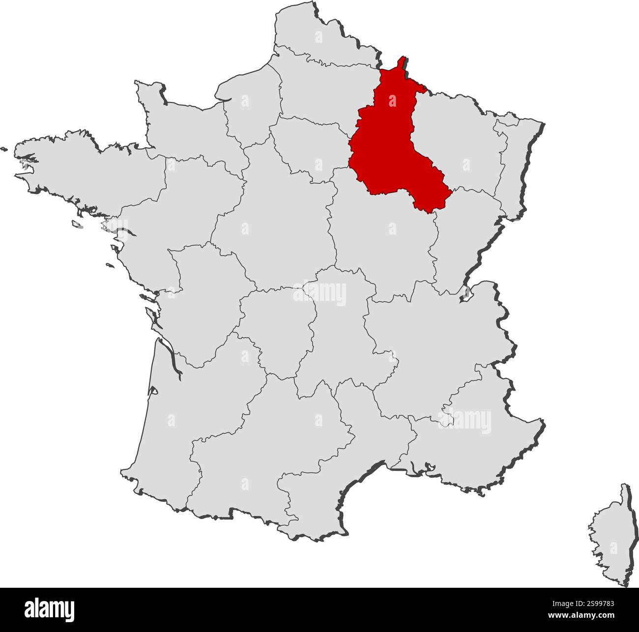 Map of France with the provinces, Champagne-Ardenne is highlighted ...