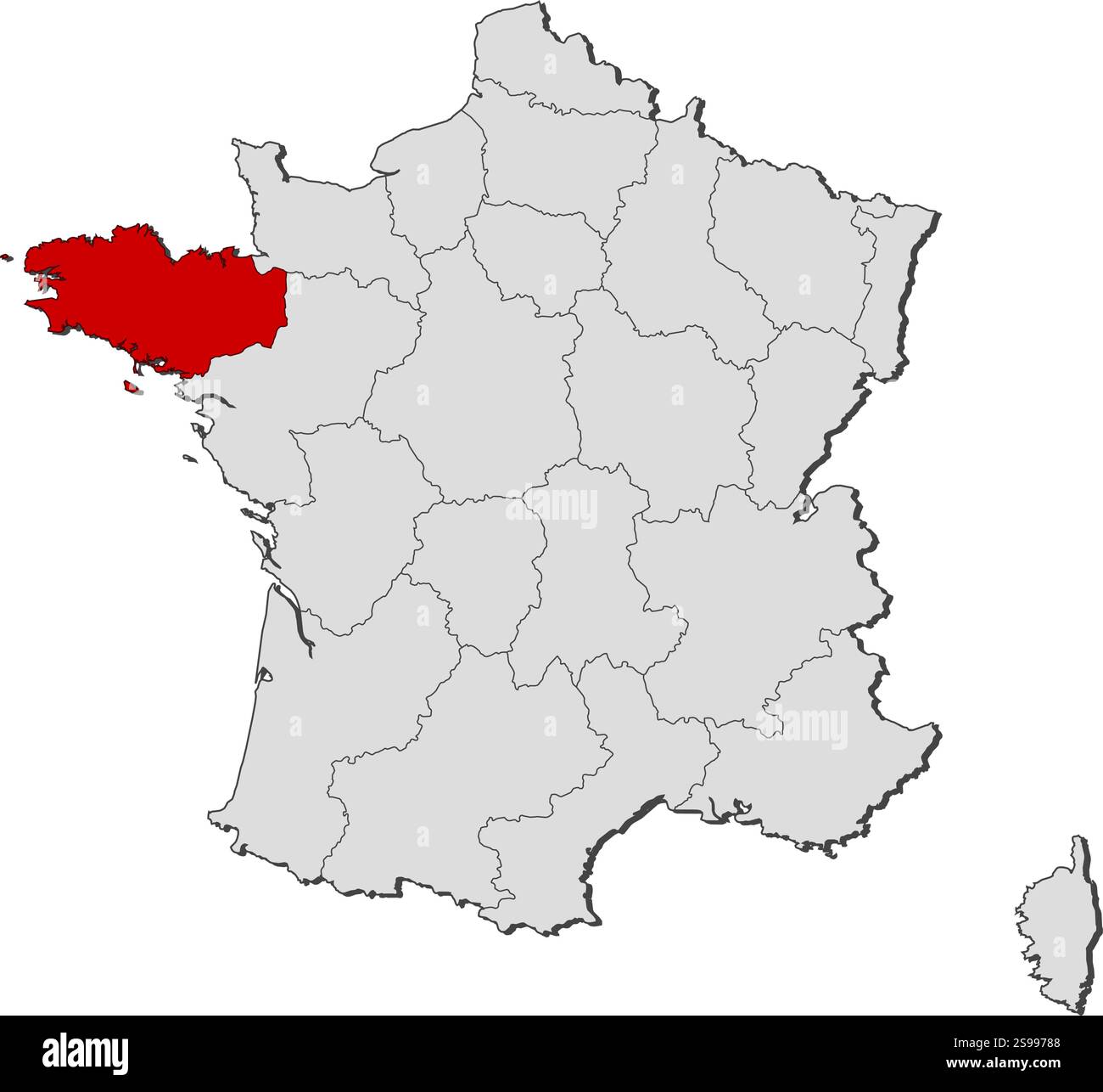 Map of France with the provinces, Brittany is highlighted Stock Vector ...
