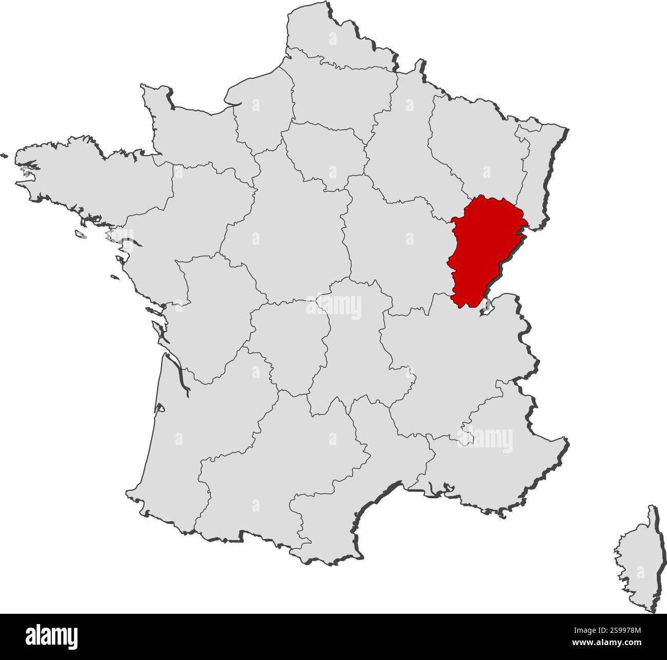 Map of France with the provinces, Franche-Comté is highlighted Stock ...