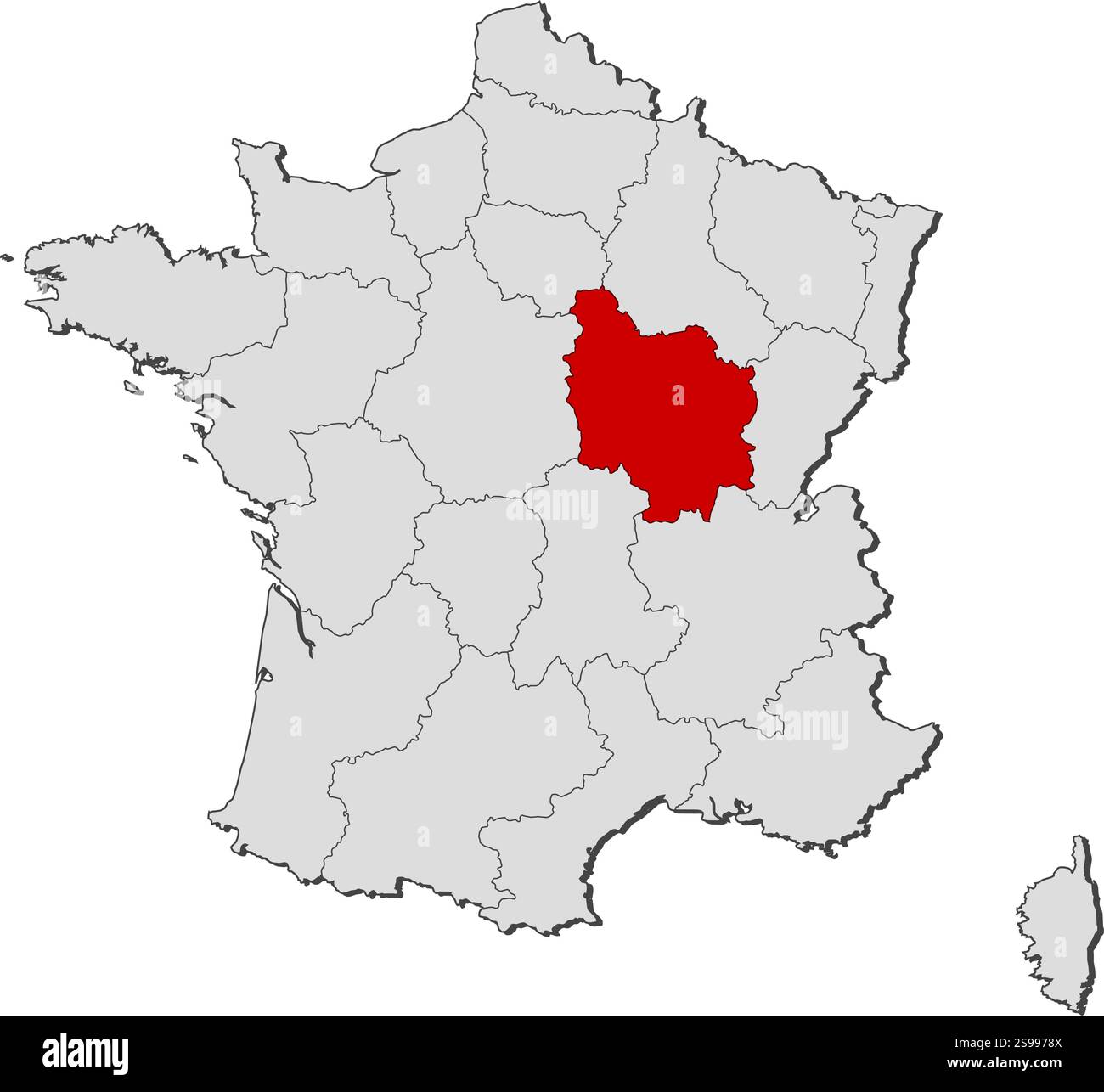 Map of France with the provinces, Burgundy is highlighted Stock Vector ...