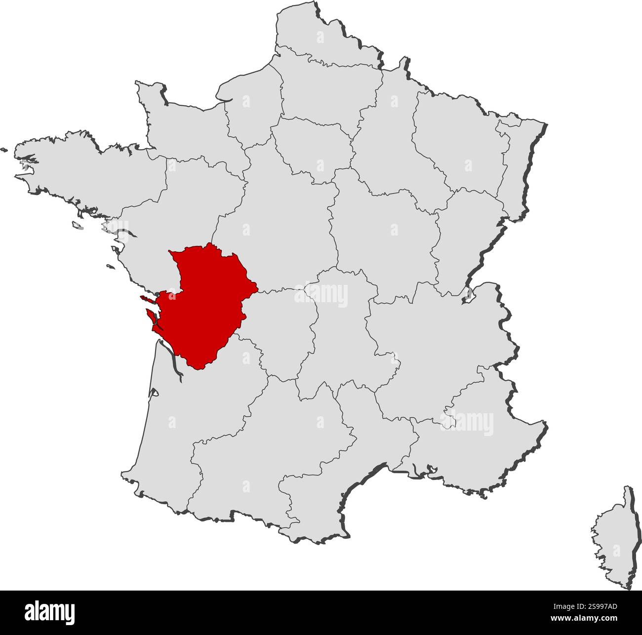 Map of France with the provinces, Poitou-Charentes is highlighted Stock ...