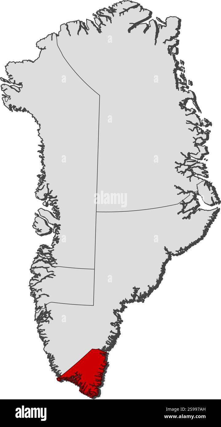 Map of Greenland with the provinces, Kujalleq is highlighted Stock ...