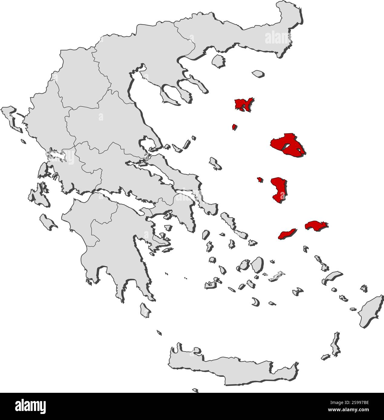 Map of Greece with the provinces, North Aegean is highlighted Stock ...