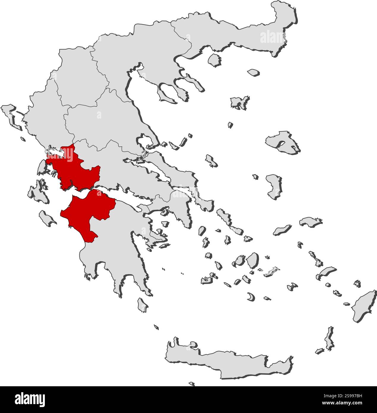 Map of Greece with the provinces, West Greece is highlighted Stock ...