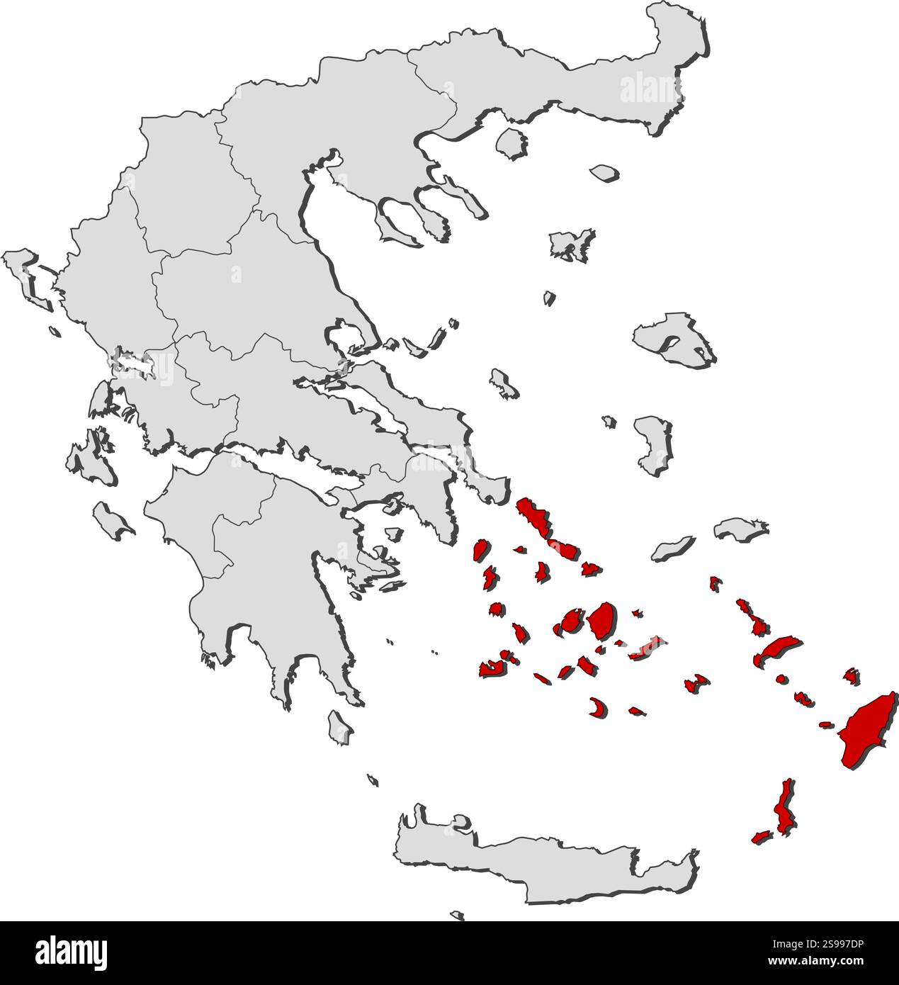 Map of Greece with the provinces, South Aegean is highlighted Stock ...