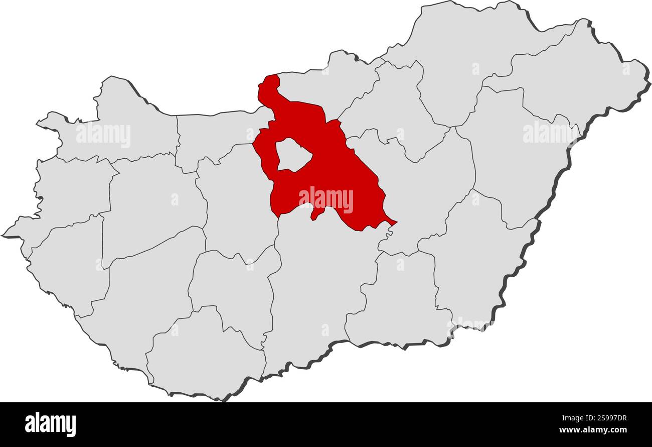 Map of Hungary with the provinces, Pest is highlighted Stock Vector ...