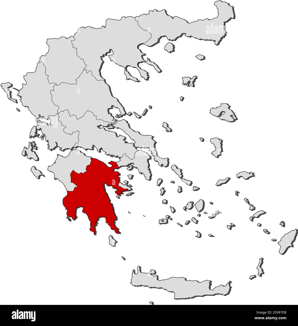 Map of Greece with the provinces, Peloponnese is highlighted Stock ...