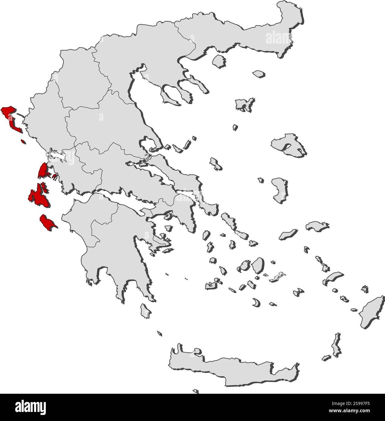 Map of Greece with the provinces, Ionien Islands is highlighted Stock ...