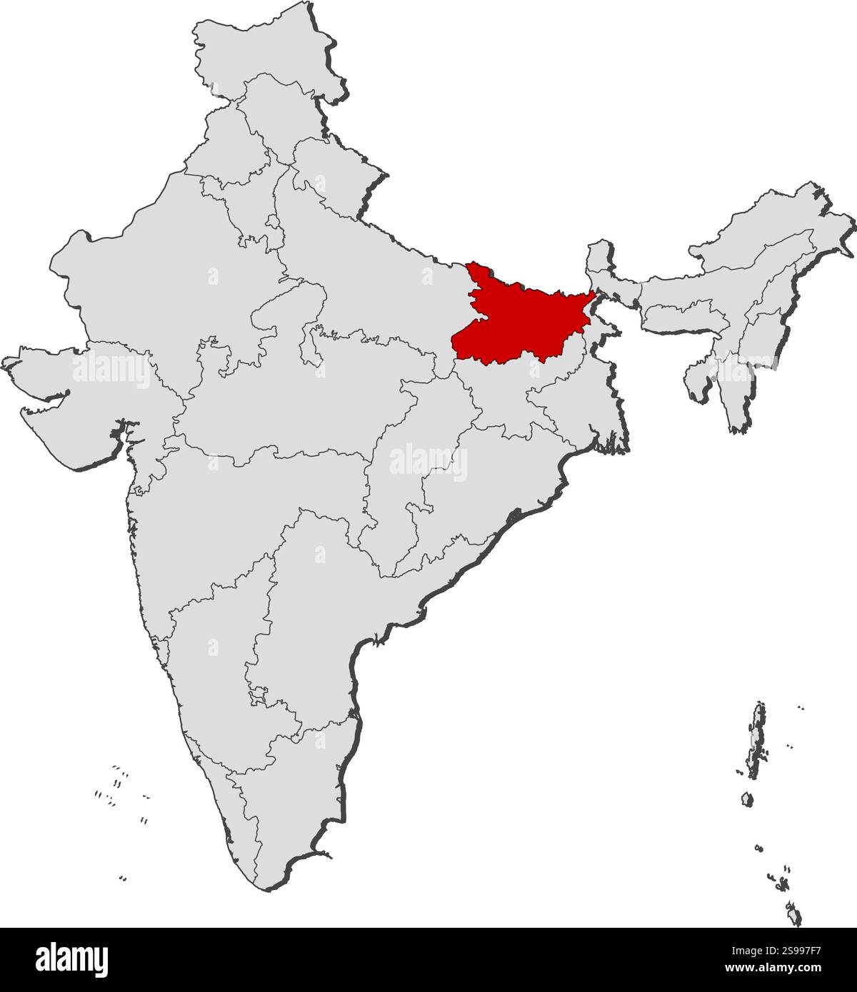 Map of India with the provinces, Bihar is highlighted Stock Vector ...