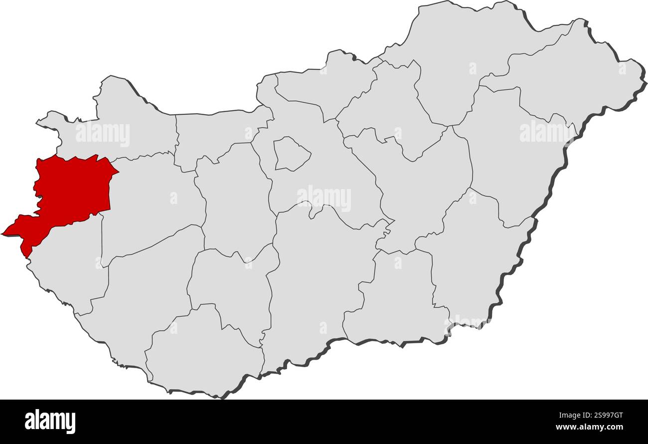 Map of Hungary with the provinces, Vas is highlighted Stock Vector ...