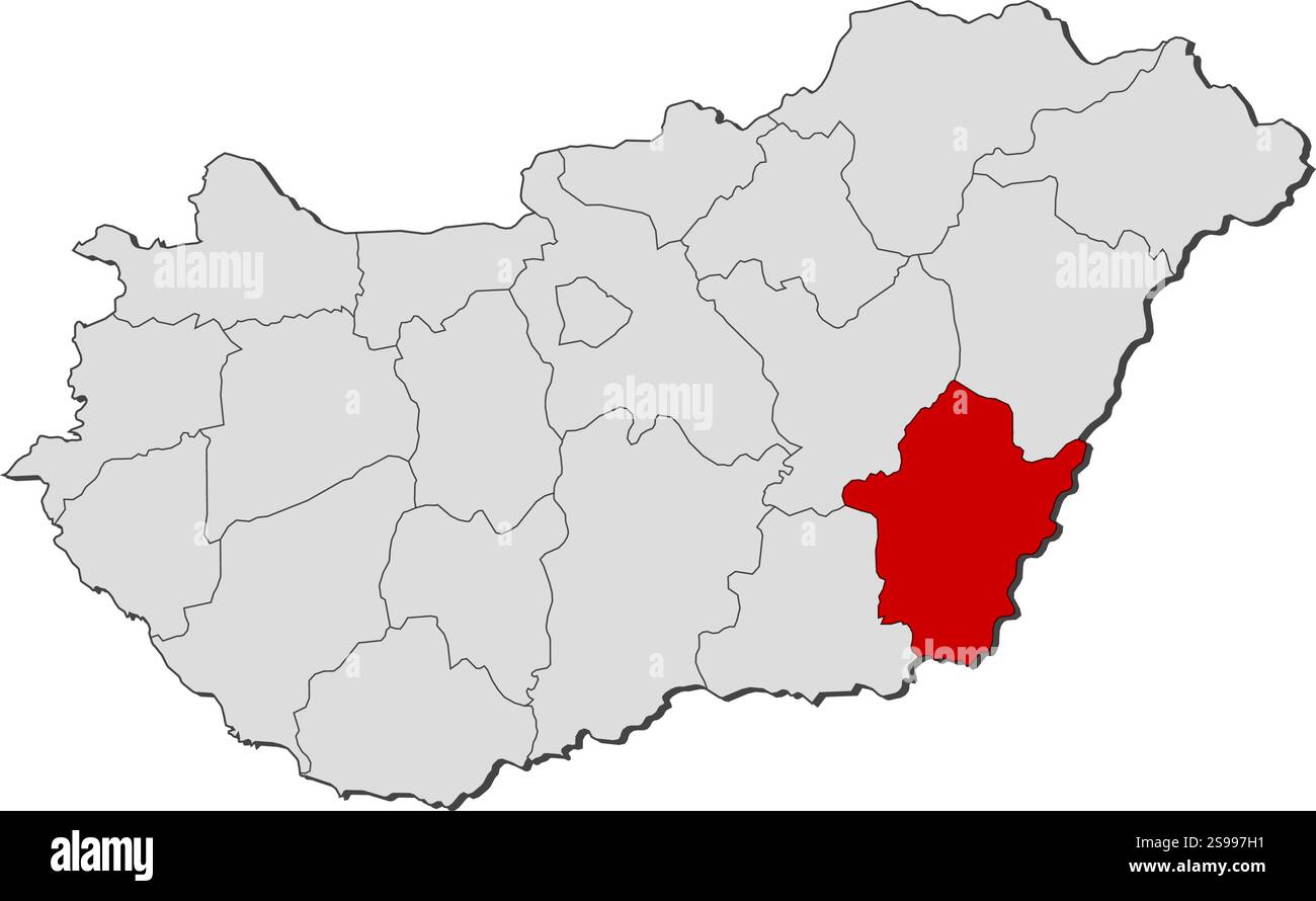 Map of Hungary with the provinces, Békés is highlighted Stock Vector ...