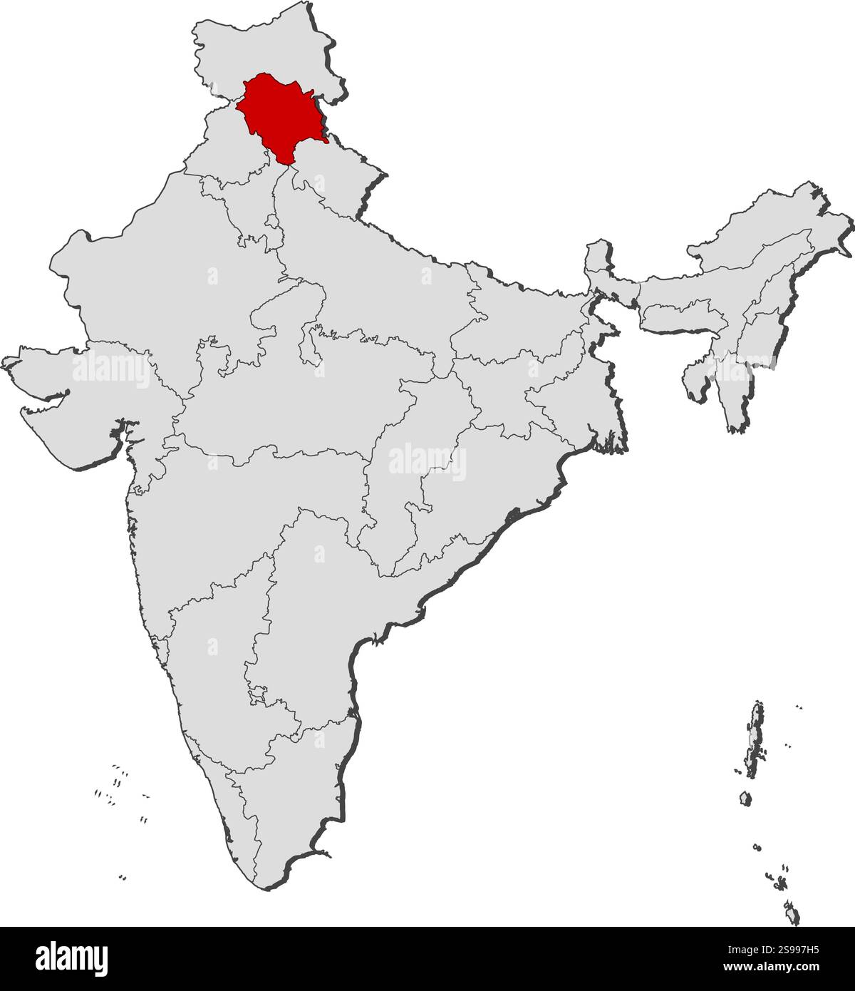 Map of India with the provinces, Himachal Pradesh is highlighted Stock ...