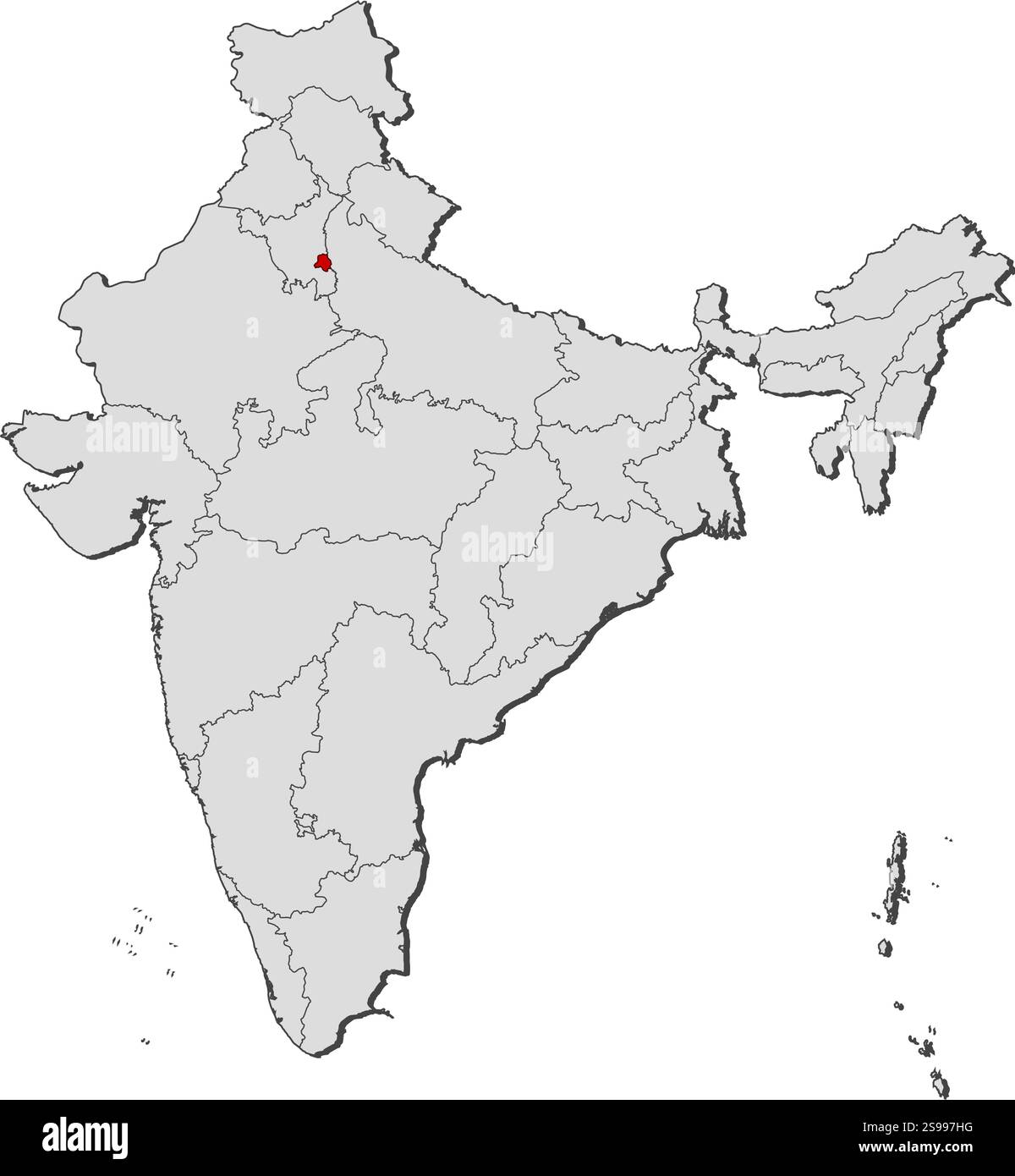Map of India with the provinces, National Capital Region is highlighted ...