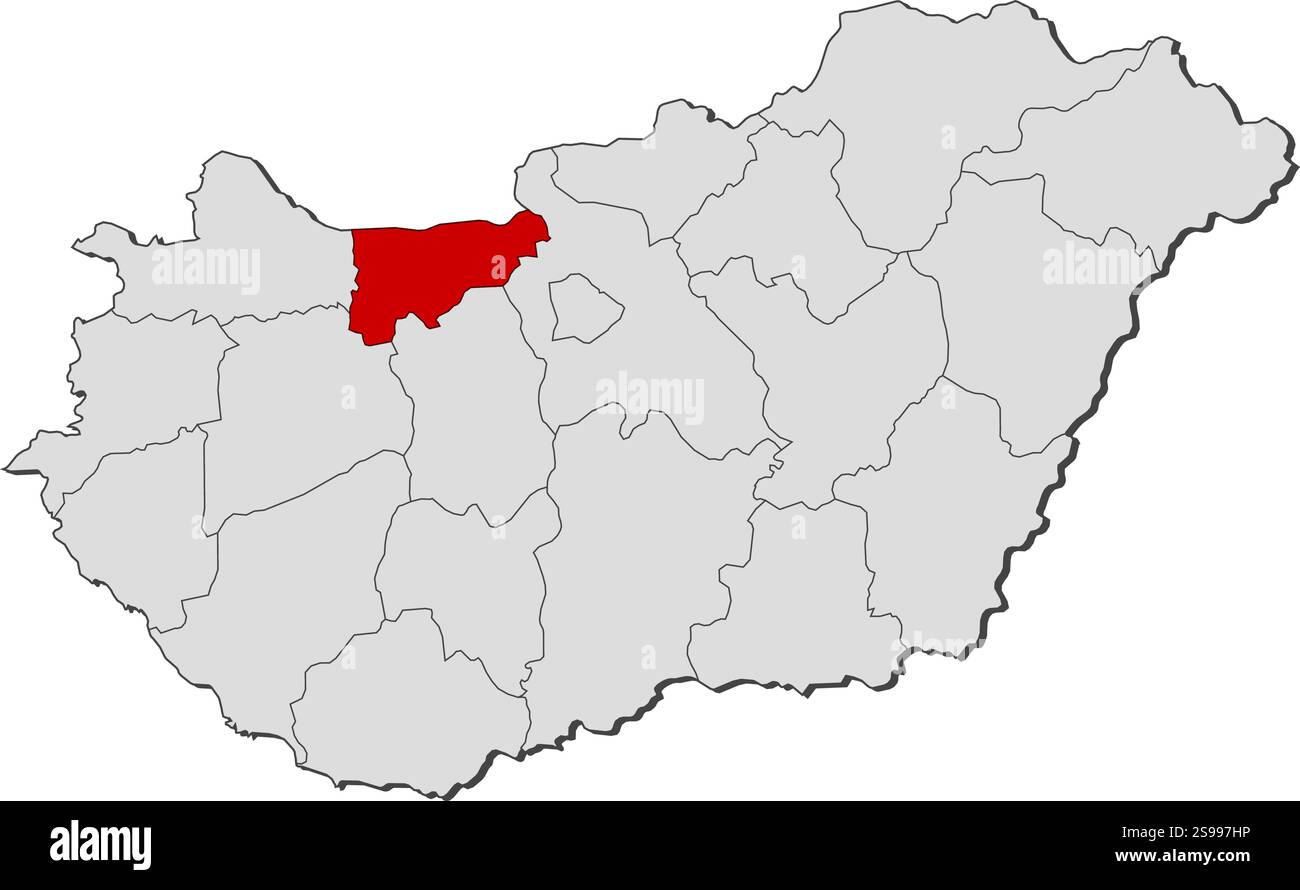 Map of Hungary with the provinces, Komárom-Esztergom is highlighted ...