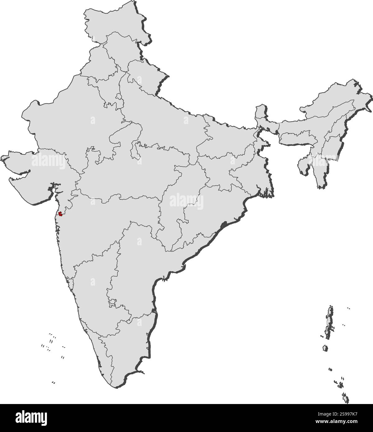 Map of India with the provinces, Dadra and Nagar Haveli is highlighted ...