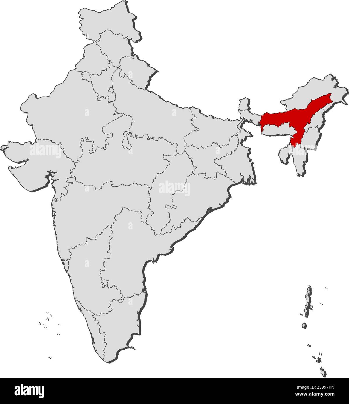 Map of India with the provinces, Assam is highlighted Stock Vector ...
