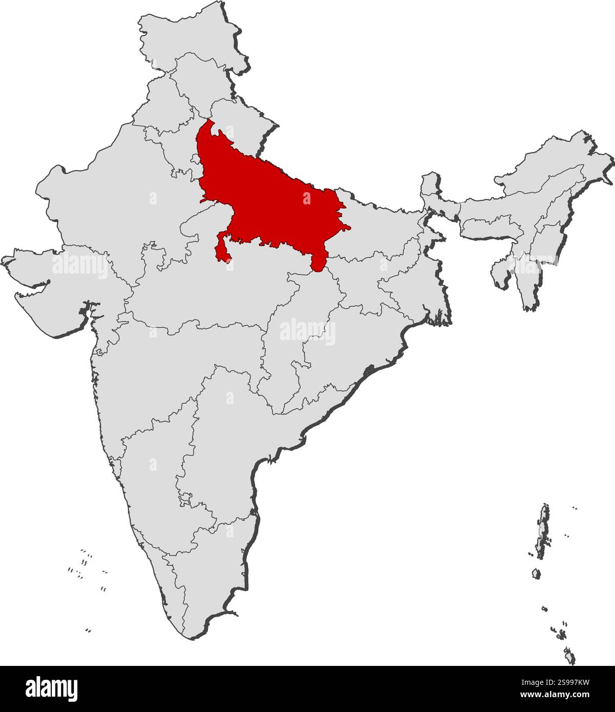 Map of India with the provinces, Uttar Pradesh is highlighted Stock ...