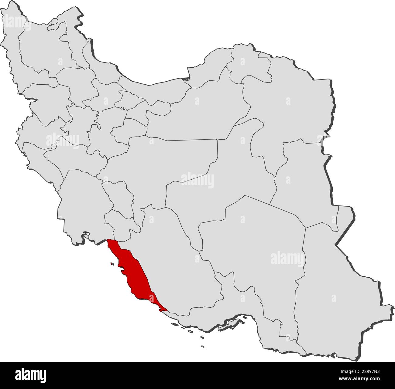 Map of Iran with the provinces, Bushehr is highlighted Stock Vector ...