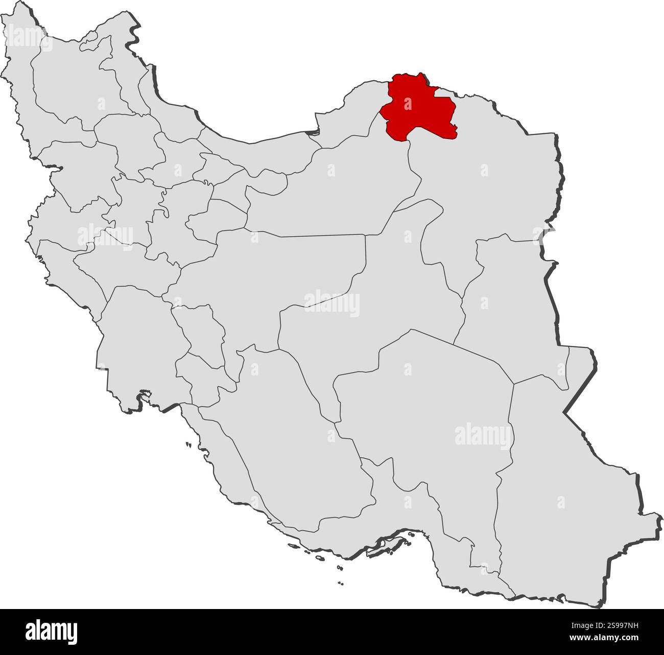 Map of Iran with the provinces, North Khorasan is highlighted Stock ...