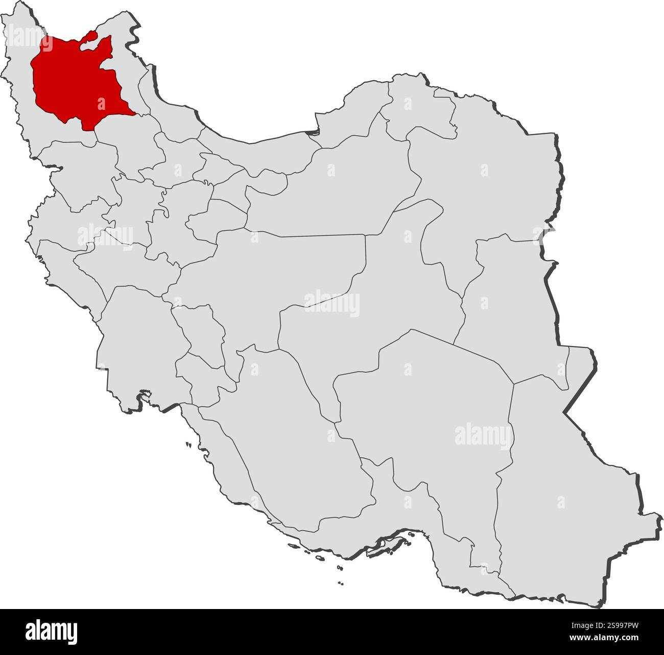 Map of Iran with the provinces, East Azerbaijan is highlighted Stock ...