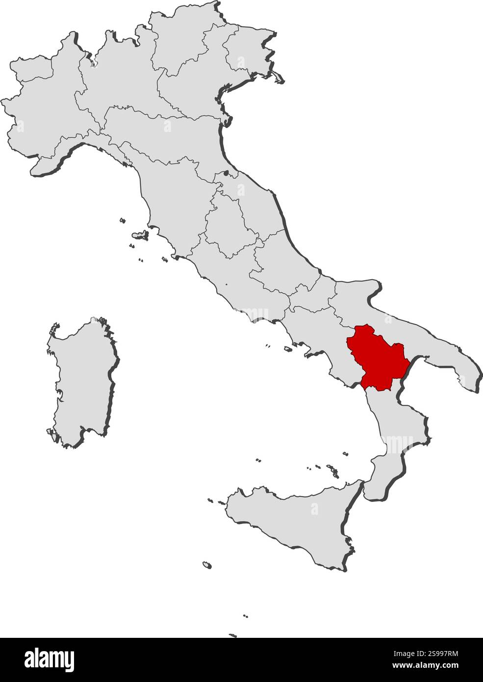 Map of Italy with the provinces, Basilicata is highlighted Stock Vector ...