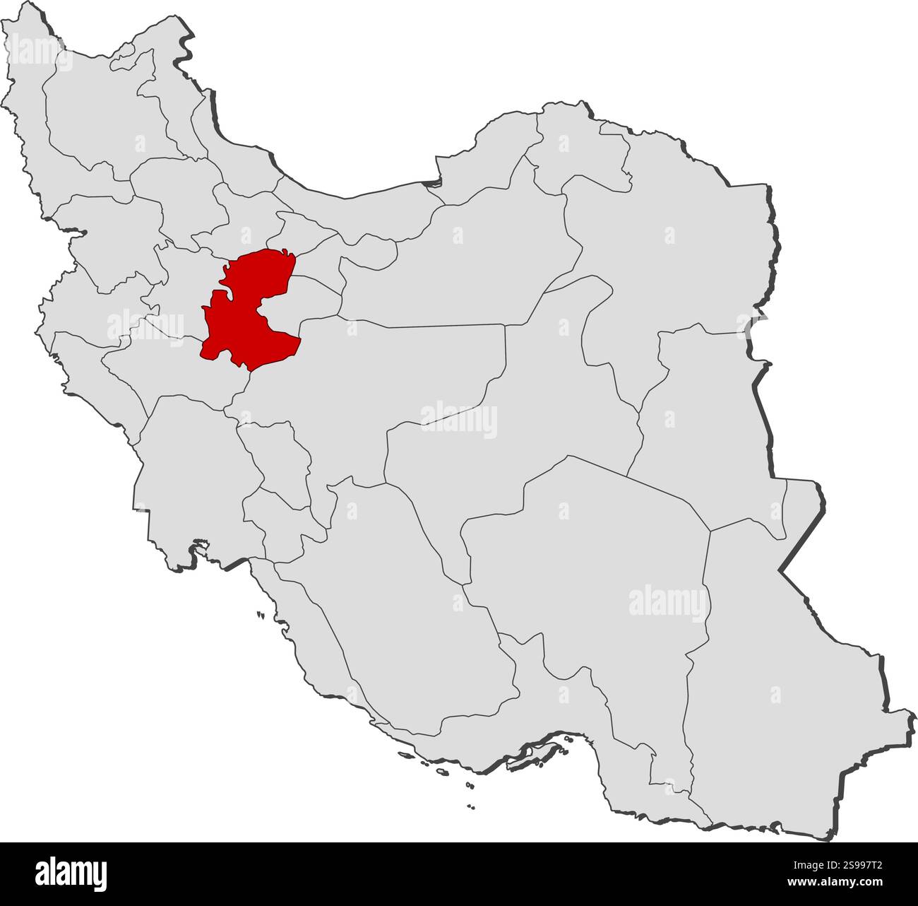 Map of Iran with the provinces, Markazi is highlighted Stock Vector ...