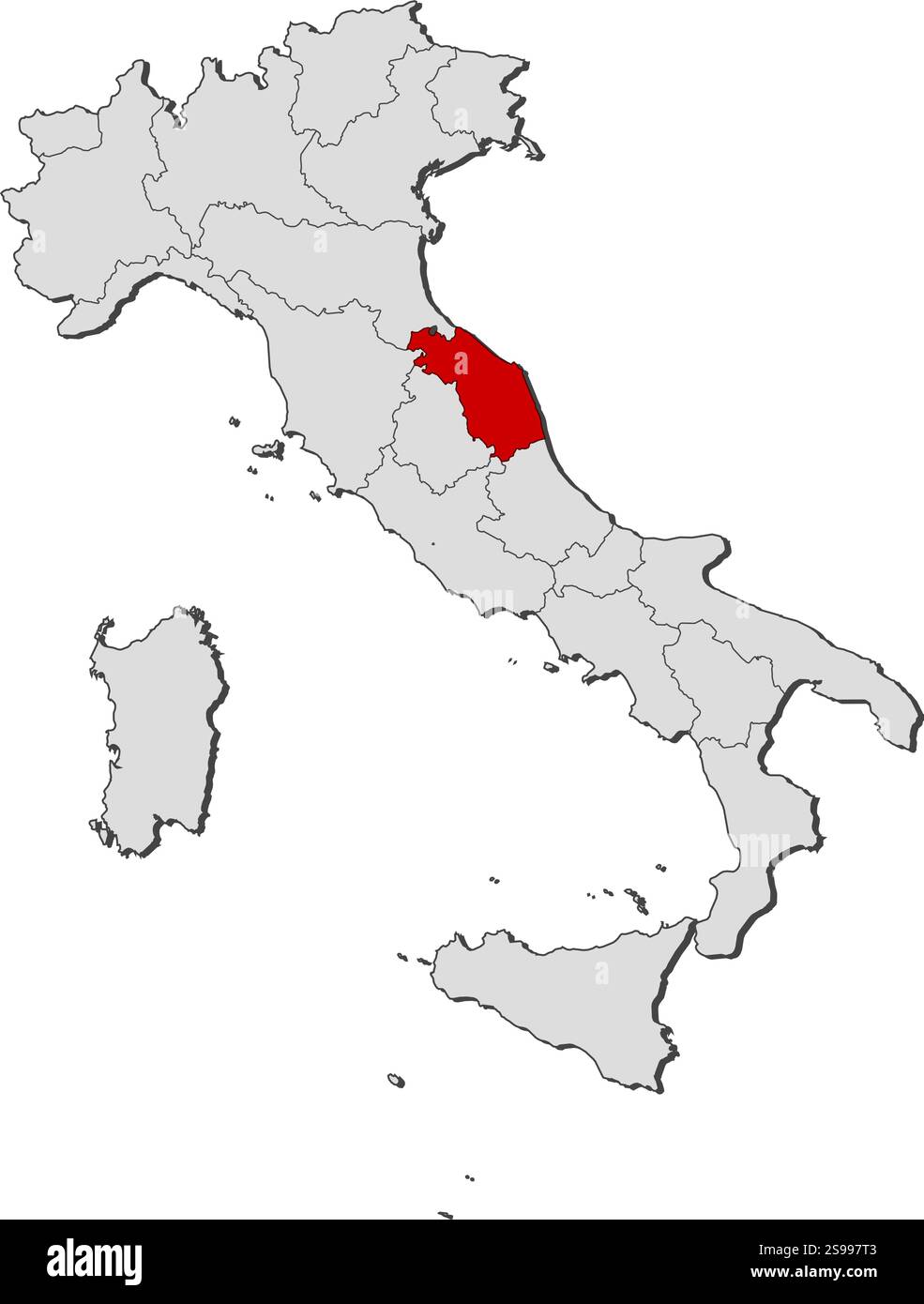 Map of Italy with the provinces, Marche is highlighted Stock Vector ...