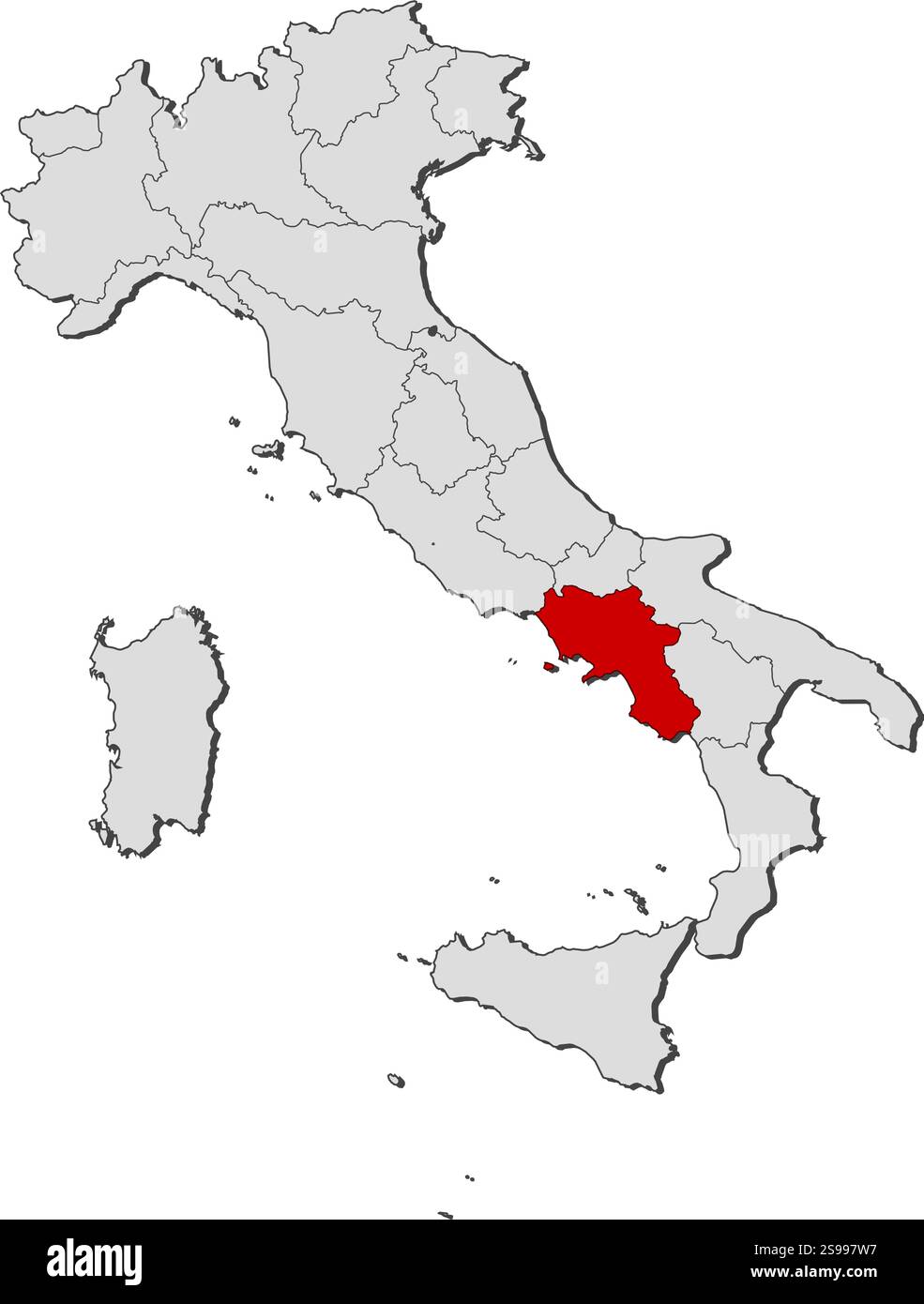 Map of Italy with the provinces, Campania is highlighted Stock Vector ...