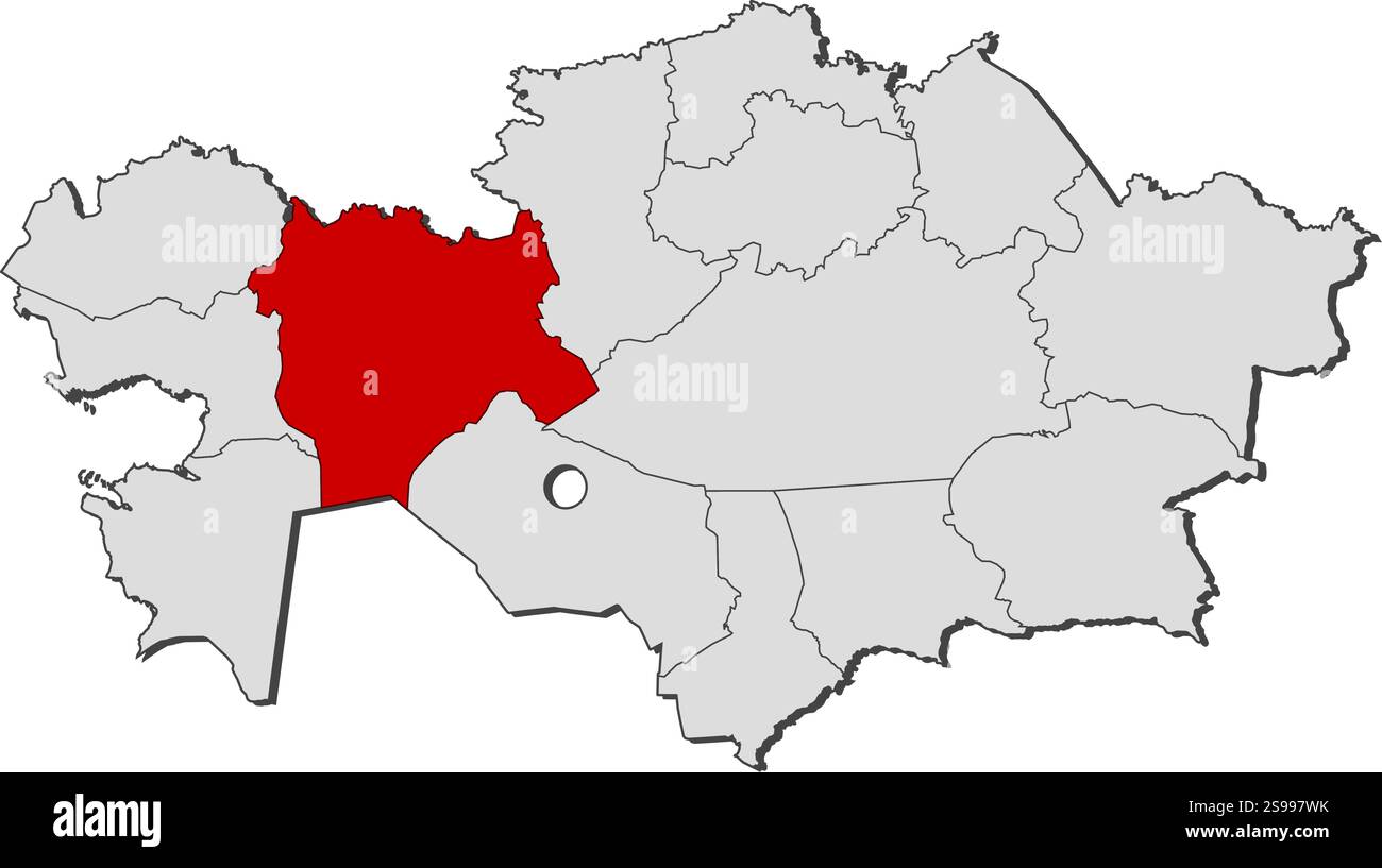 Map of Kazakhstan with the provinces, Aktobe is highlighted Stock ...