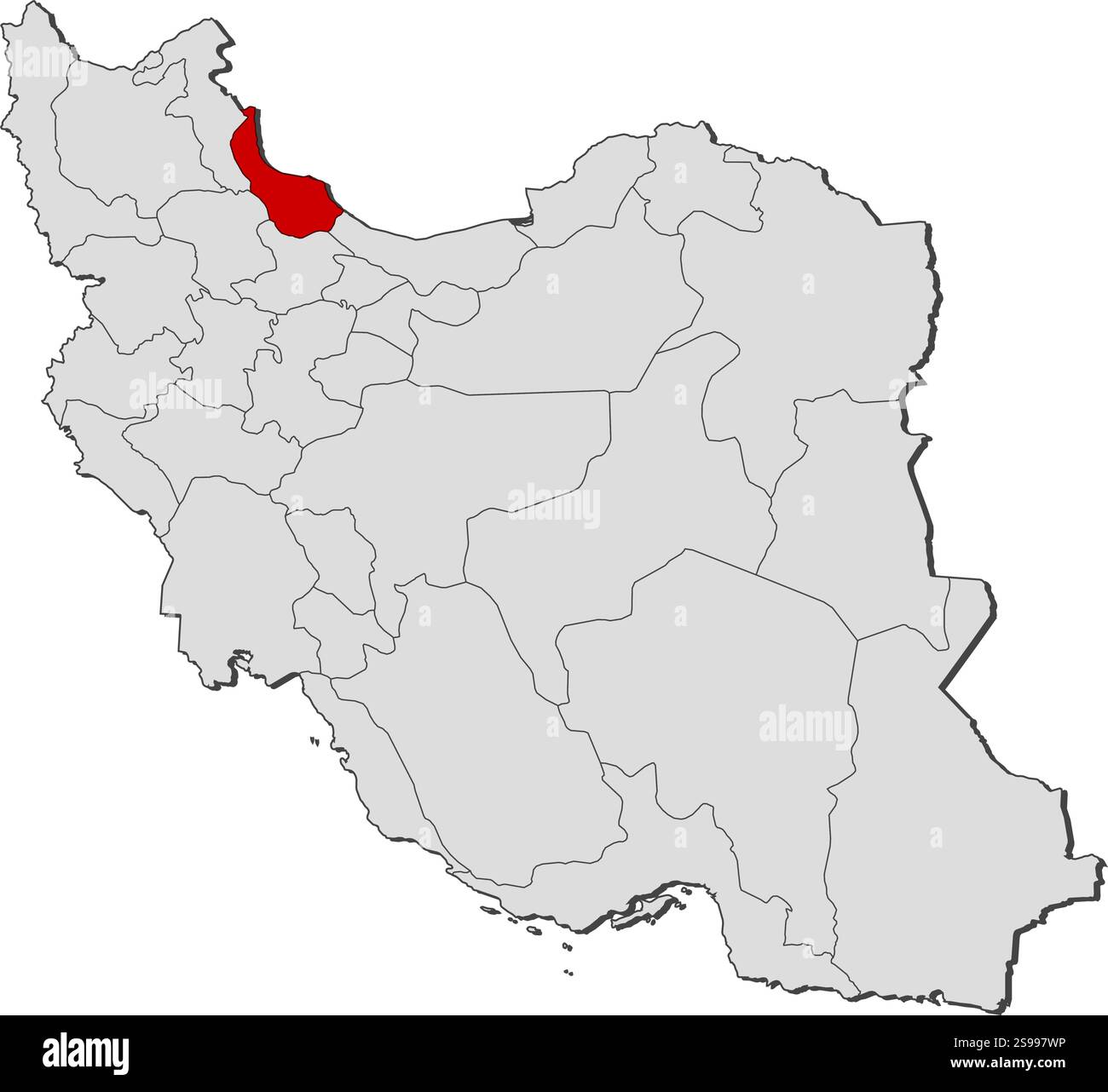 Map of Iran with the provinces, Gilan is highlighted Stock Vector Image ...