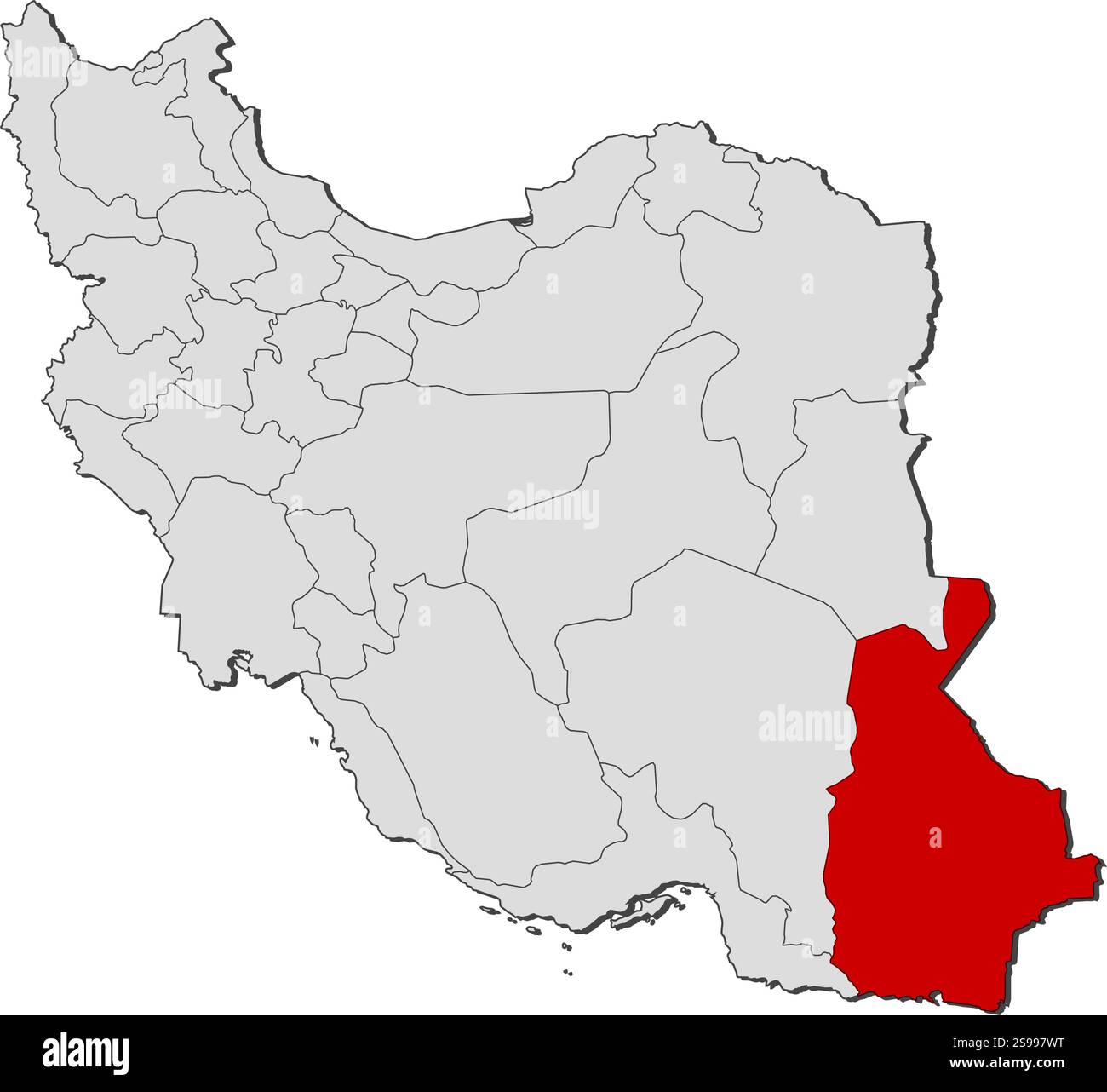Map of Iran with the provinces, Sistan and Baluchestan is highlighted ...