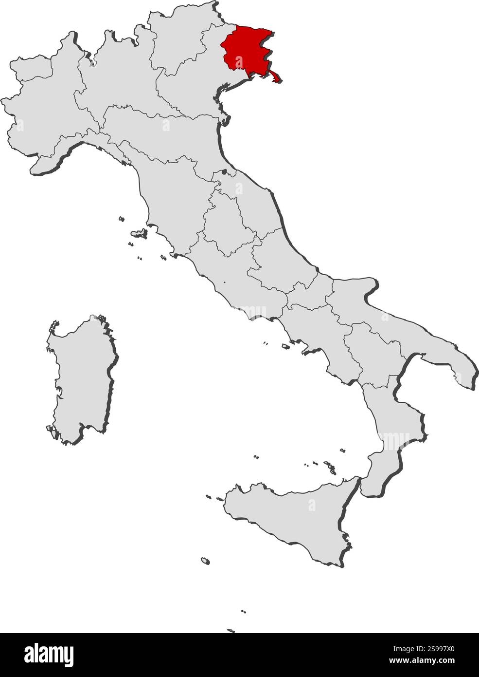 Map of Italy with the provinces, Friuli-Venezia Giulia is highlighted ...