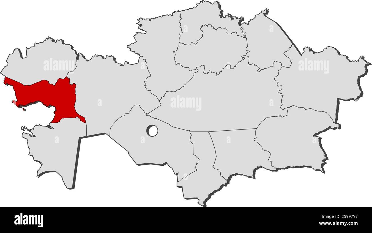 Map of Kazakhstan with the provinces, Atyrau is highlighted Stock ...