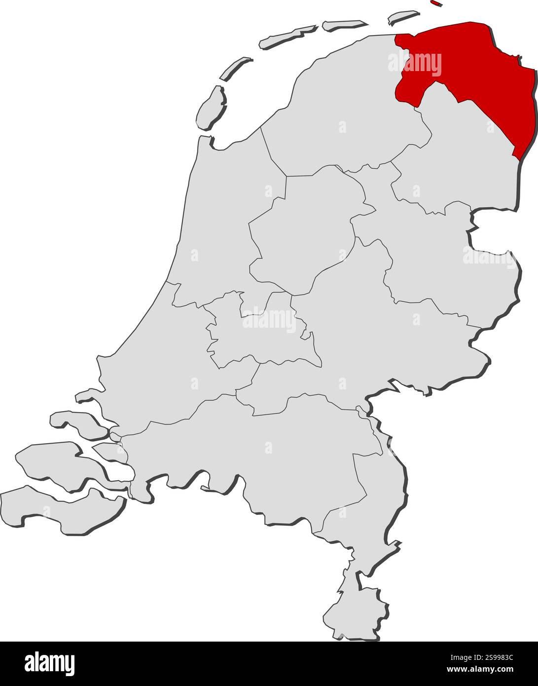 Map of Netherlands with the provinces, Groningen is highlighted Stock ...