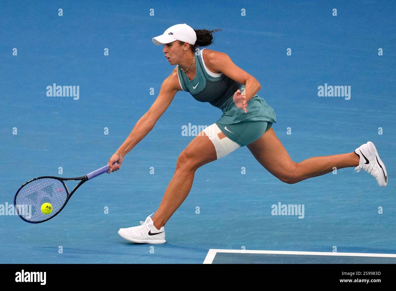 Madison Keys of the U.S. plays a forehand return to Aryna Sabalenka of ...