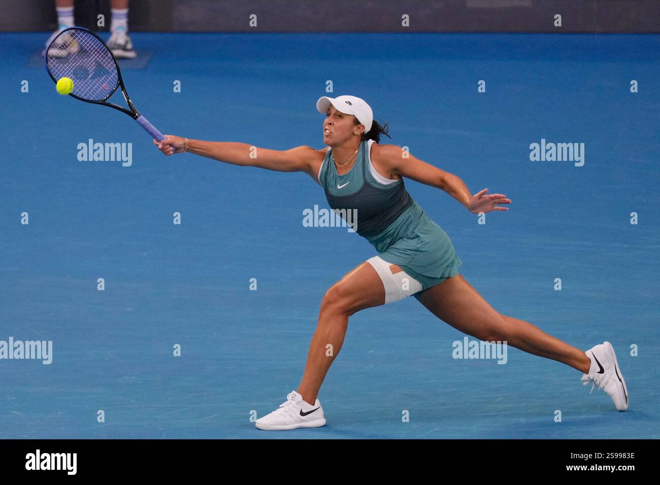 Madison Keys of the U.S. plays a forehand return to Aryna Sabalenka of ...
