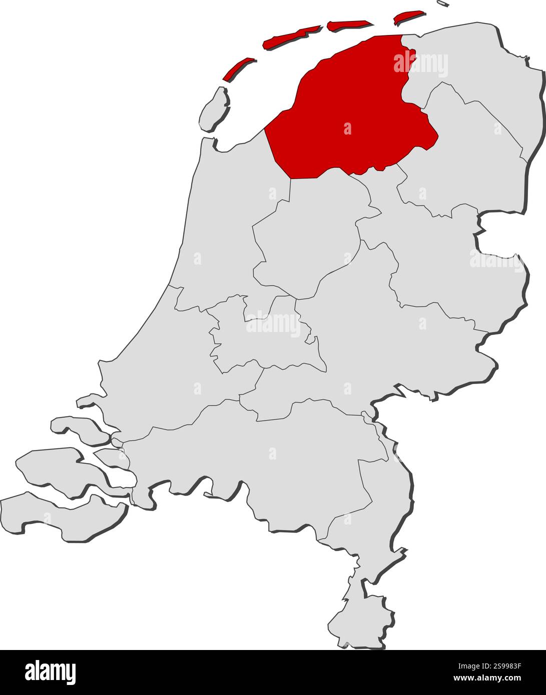 Map of Netherlands with the provinces, Friesland is highlighted Stock ...
