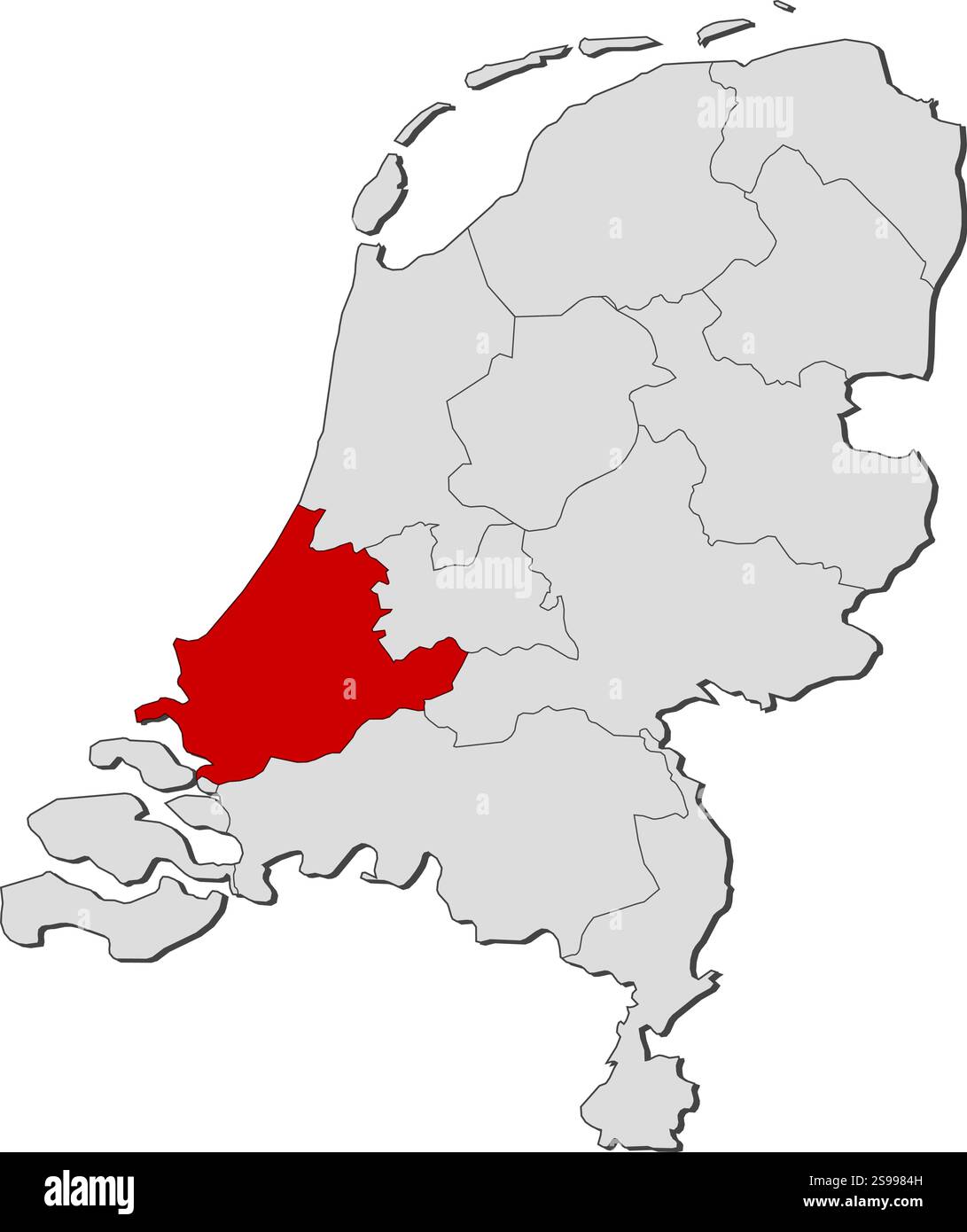 Map of Netherlands with the provinces, South Holland is highlighted ...