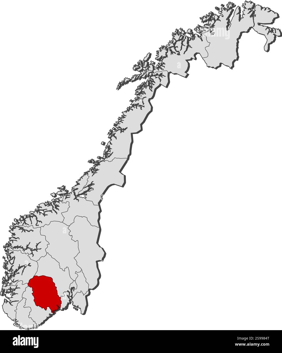 Map of Norway with the provinces, Telemark is highlighted Stock Vector ...