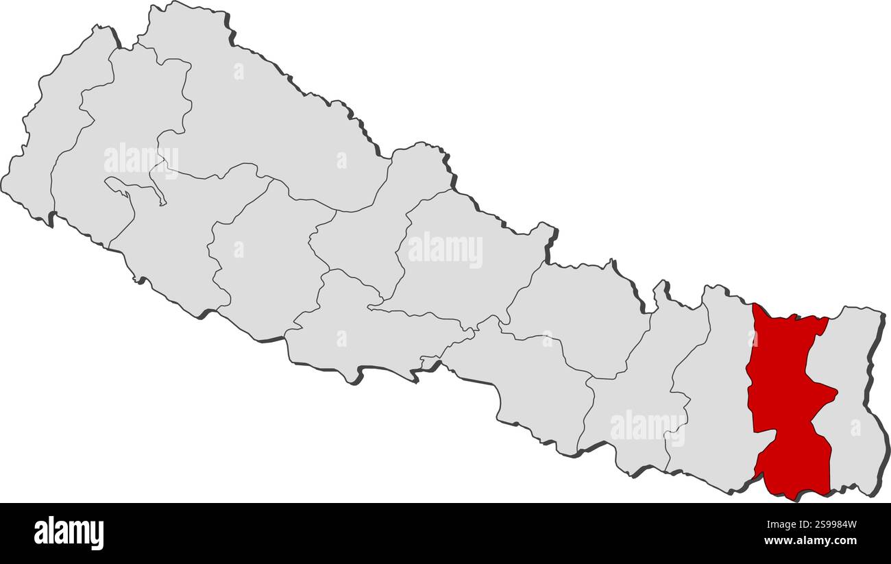 Map of Nepal with the provinces, Koshi is highlighted Stock Vector ...